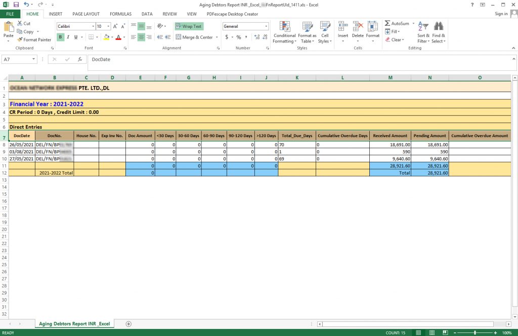 Aging Debtors Report INR Excel – 1411 – CargoNet